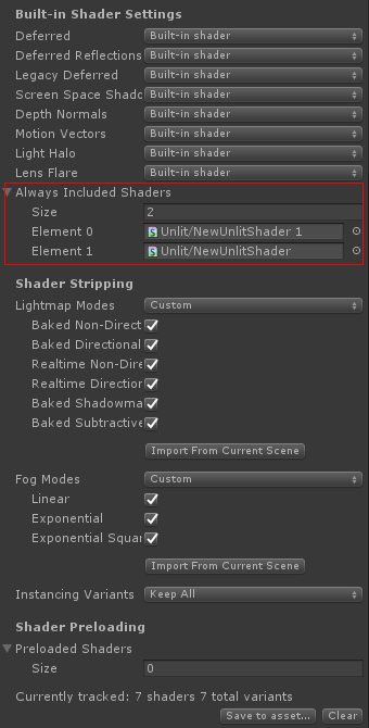 代码设置AlwaysIncludedShaders