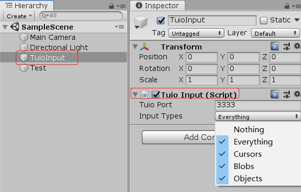 雷达+Unity+TUIO实现与投影交互