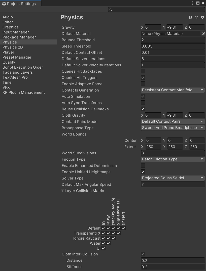 Project Settings——Physics