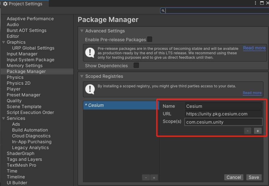 Cesium for Unity 快速入门